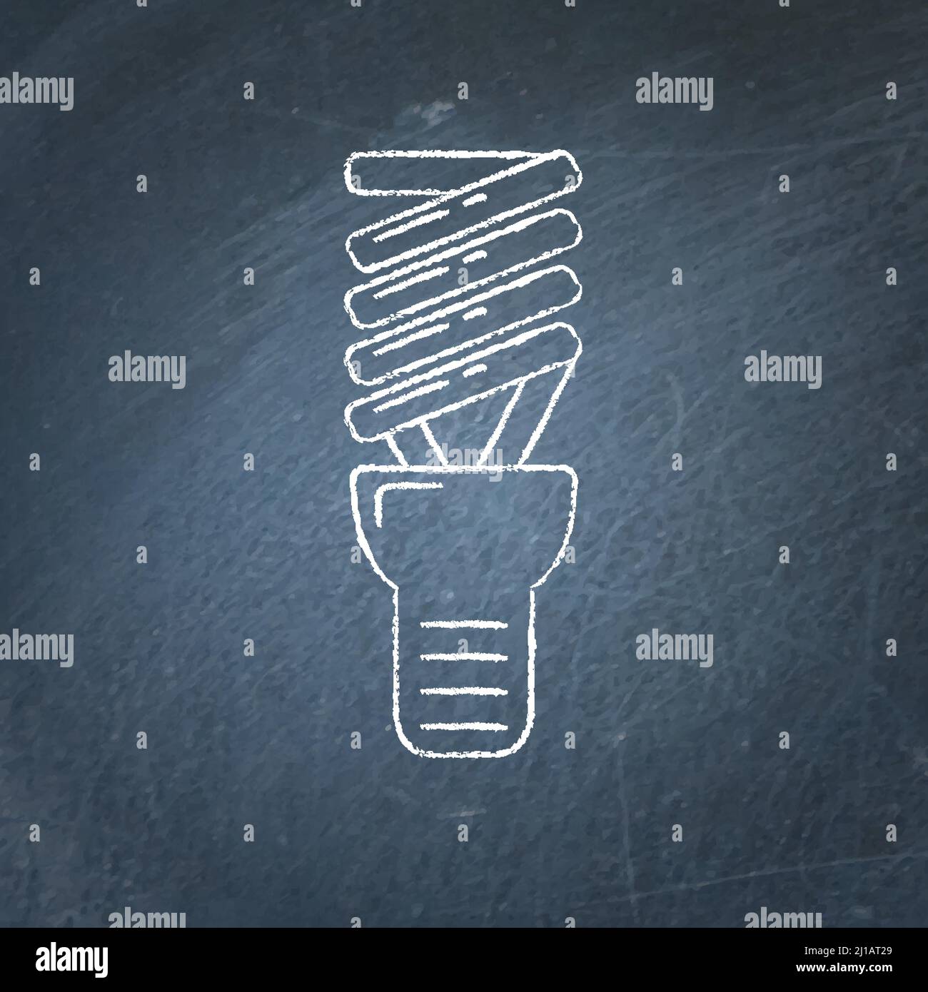 Energy saving light bulb icon sketch on chalkboard. Spiral lamp linear ...