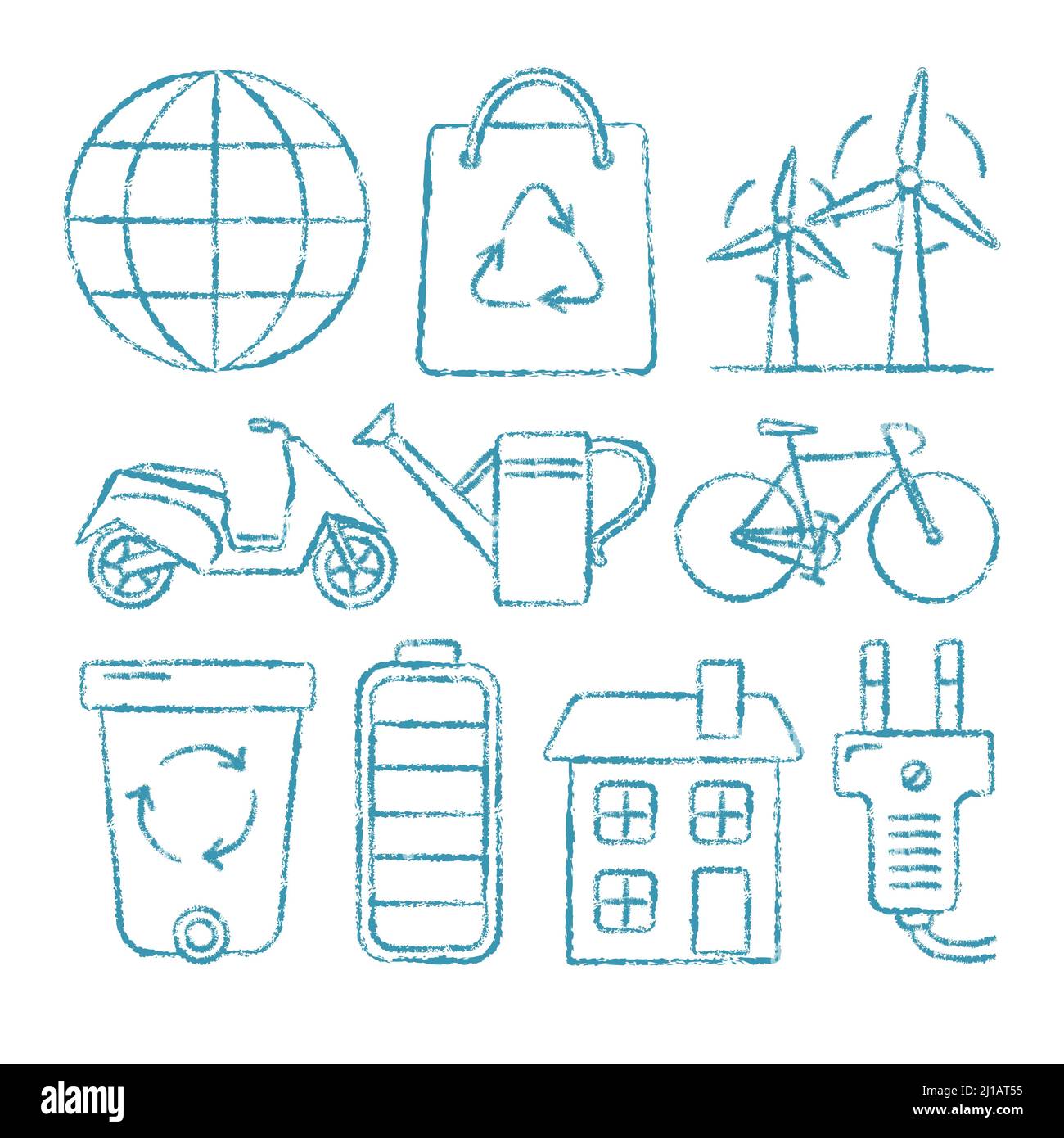 Collection of ecology icons in sketch style. Hand drawn ecological ...
