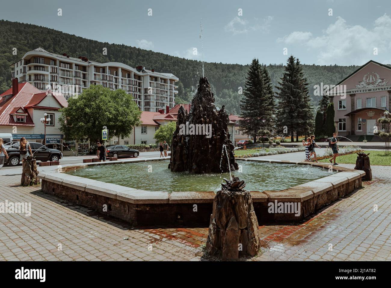 Outdoor park in Bukovel, Ukraine Waterfall Stock Photo - Alamy