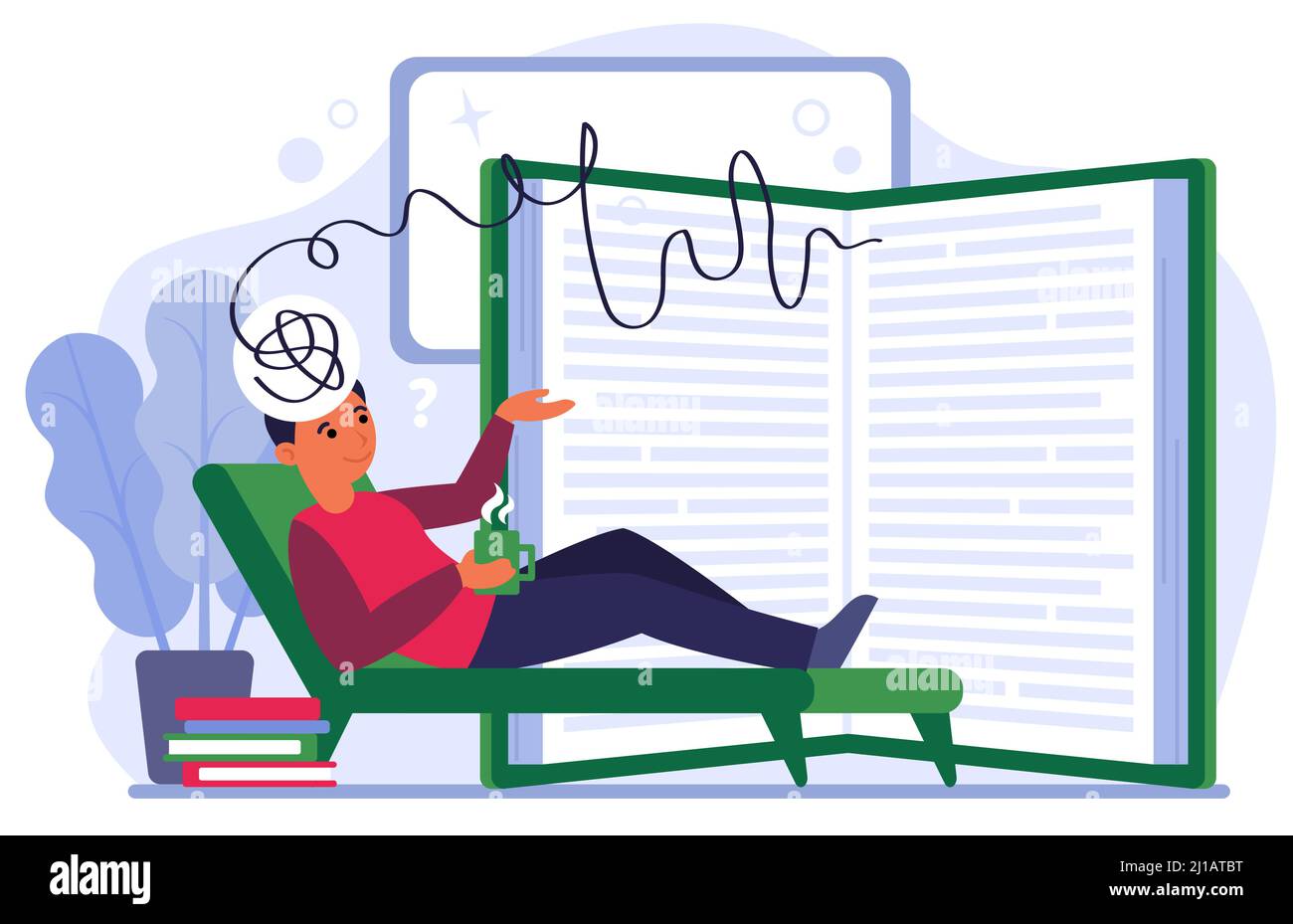 Man expressing his ideas for diary. Student lying on couch with coffee ...