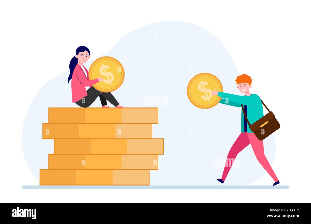 Man giving money to woman. Salary, family budget, banker flat vector ...