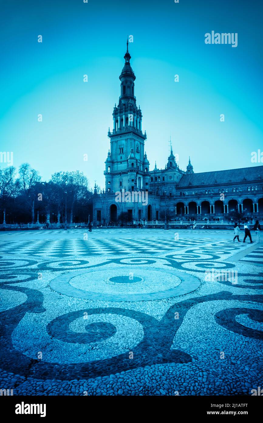 A vertical shot of the Spain Square in Seville Stock Photo - Alamy
