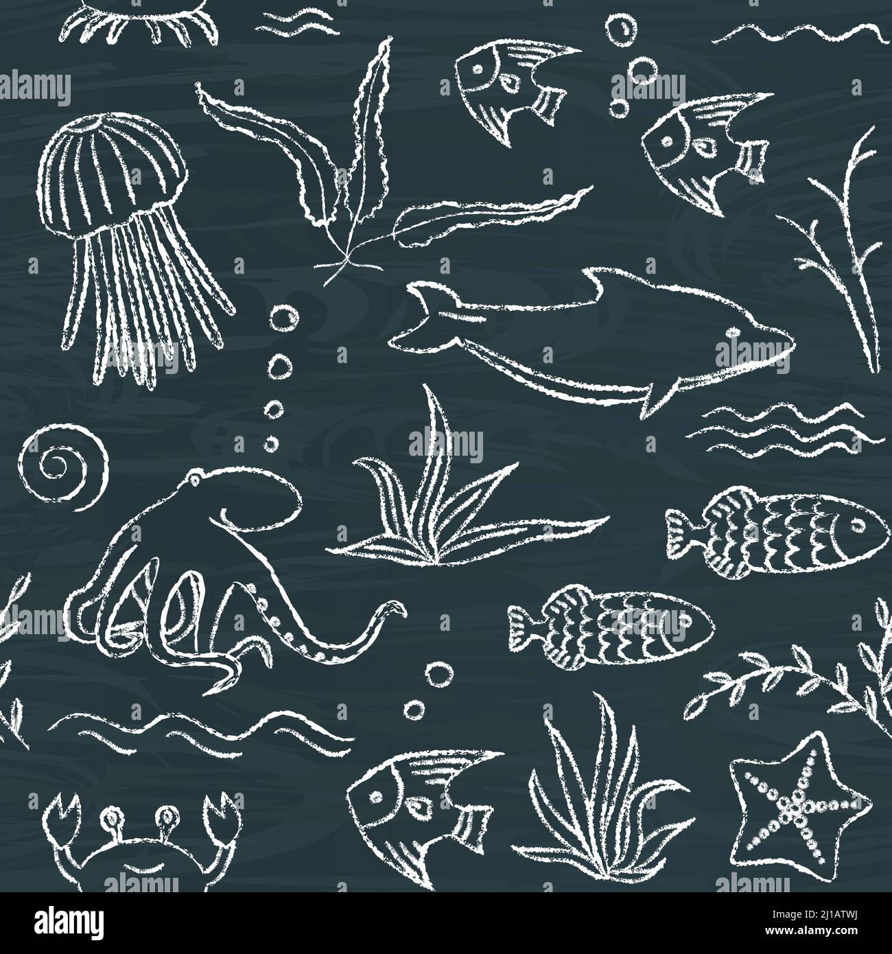 Chalkboard seamless pattern with doodle sea animals Stock Vector Image ...