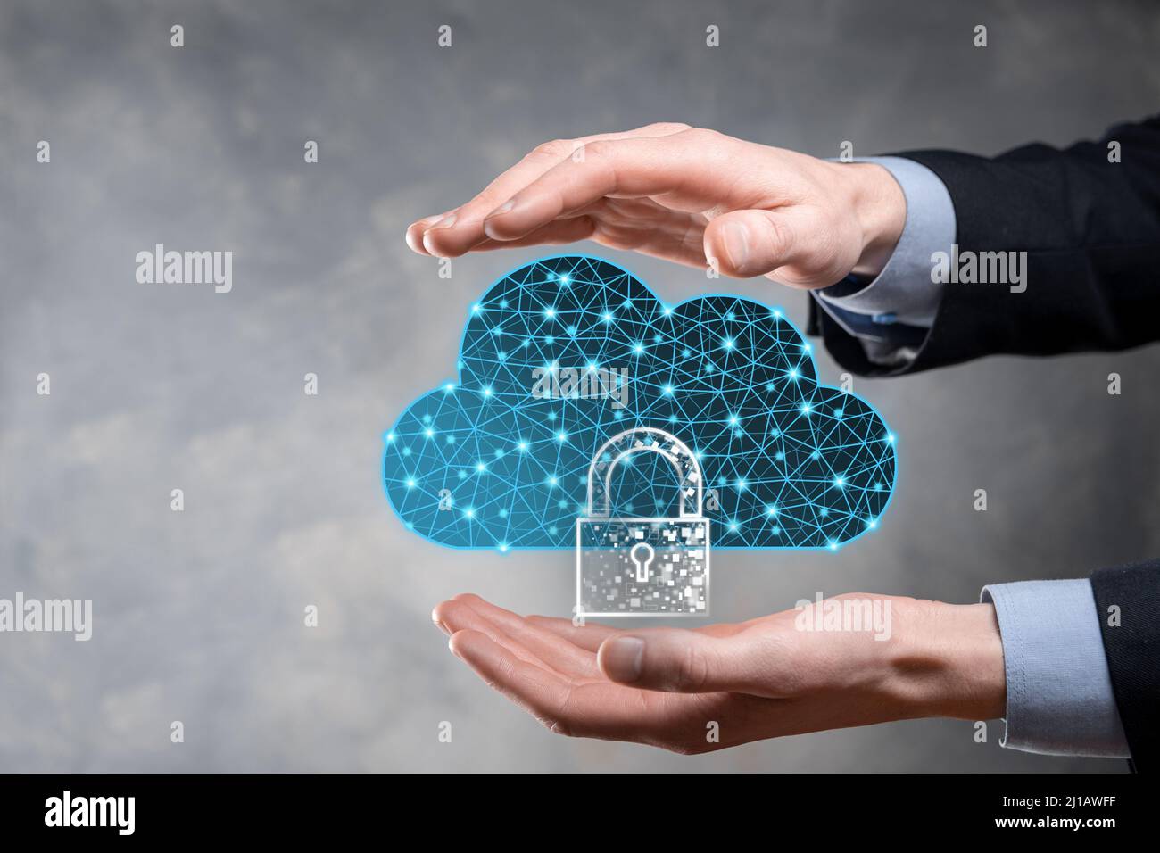 Cloud technology. Polygonal wireframe cloud storage sign with padlock ...