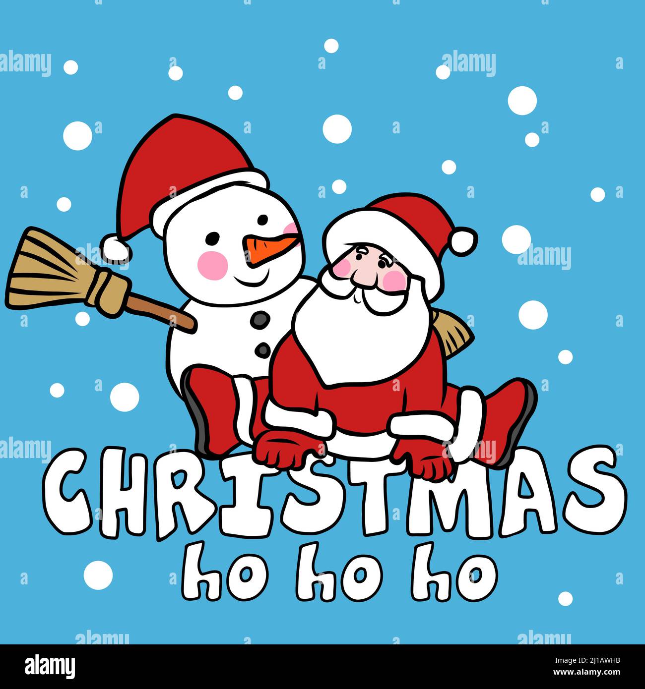 Santa and snowman Merry Christmas cartoon vector illustration Stock ...