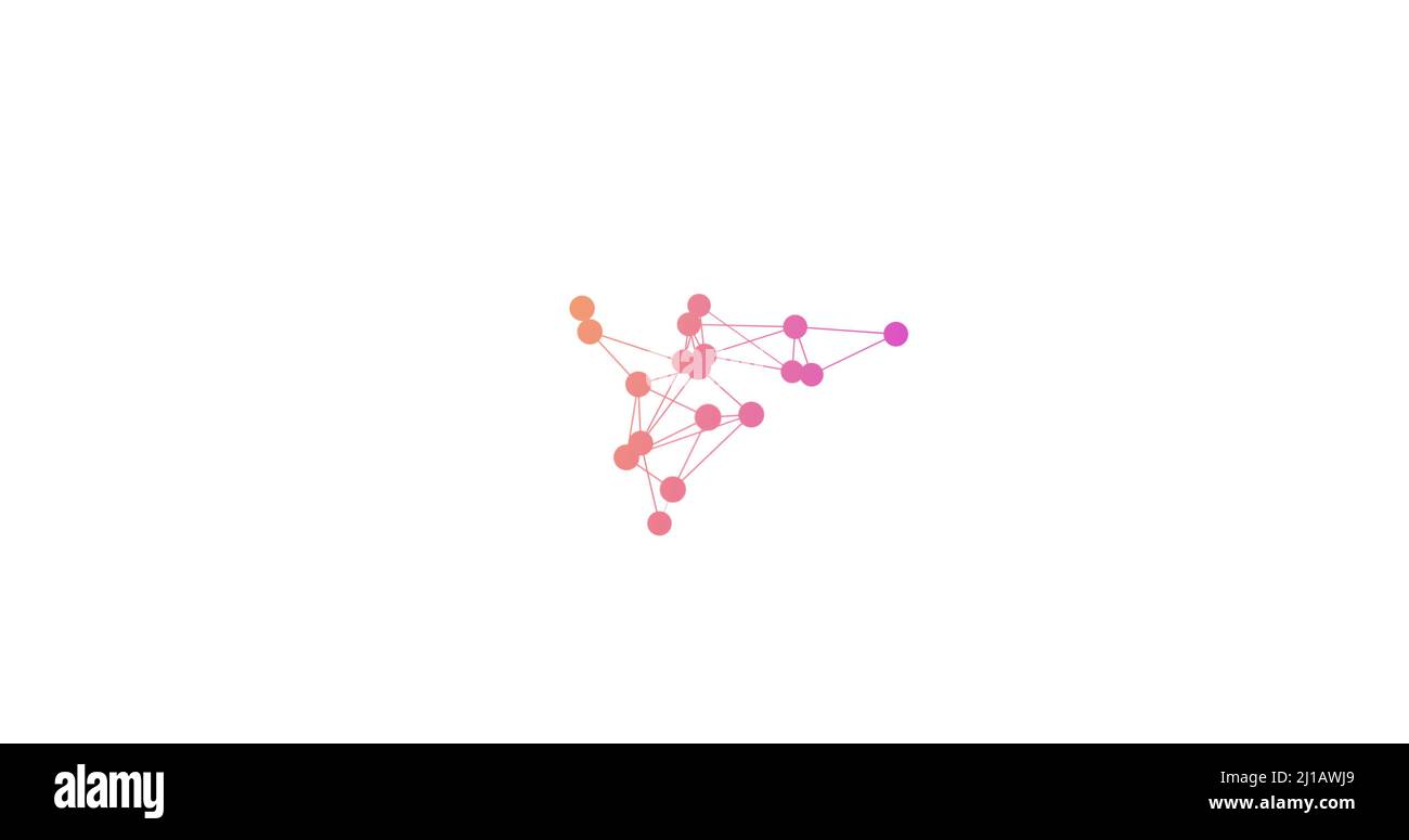 Image of neon network of connections spinning over white background ...