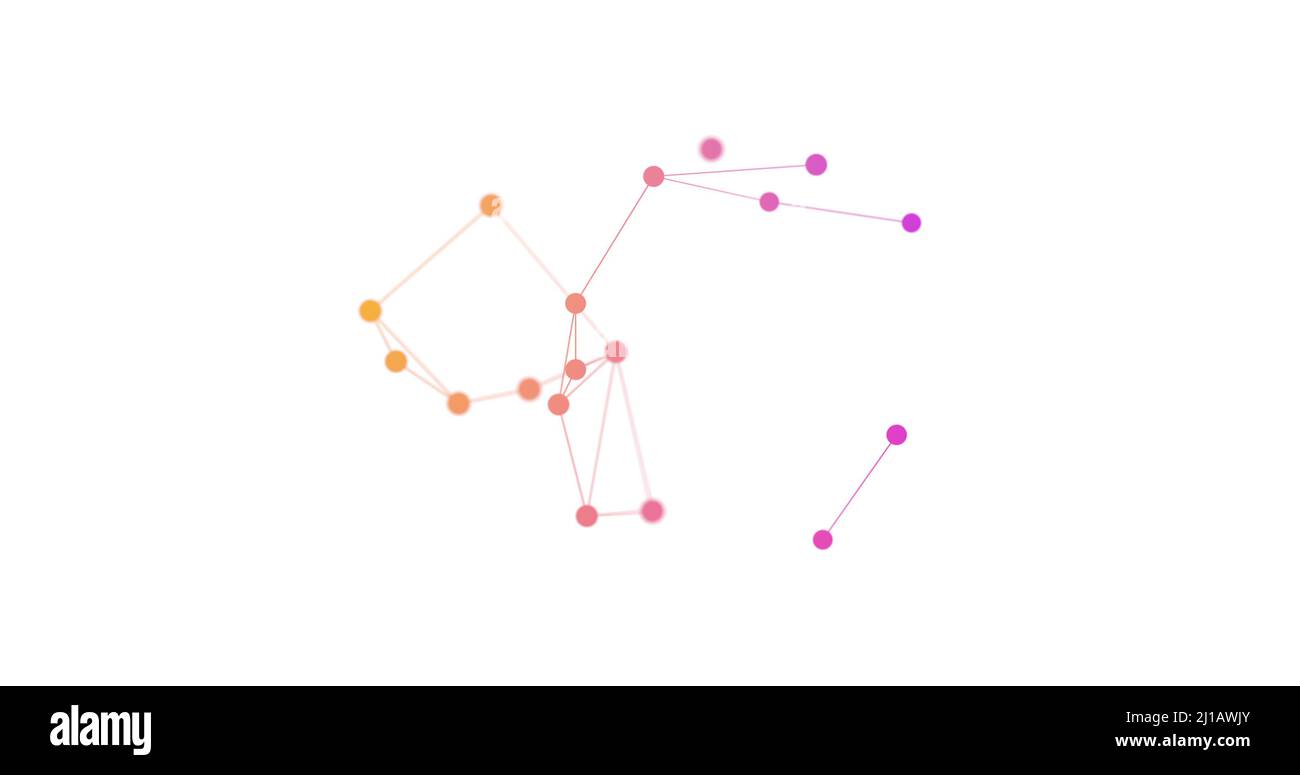 Image of neon network of connections spinning over white background ...