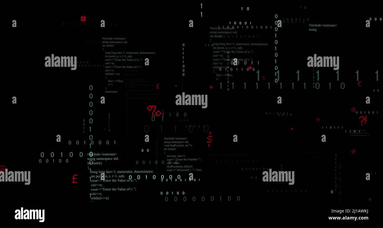 Image of binary coding and data processing on black background Stock ...