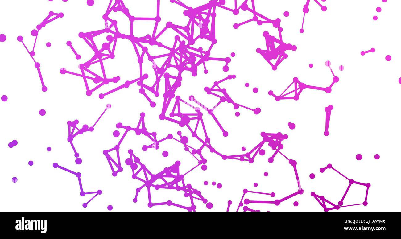 Image of neon network of connections spinning over white background ...