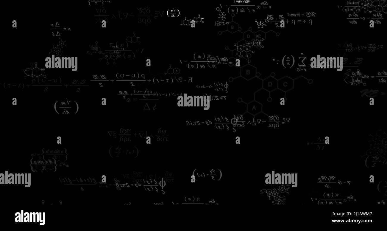 Image of mathematical equations processing on black background Stock ...