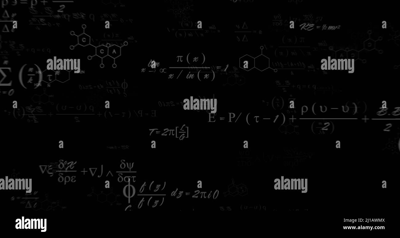 Image of mathematical equations processing on black background Stock ...