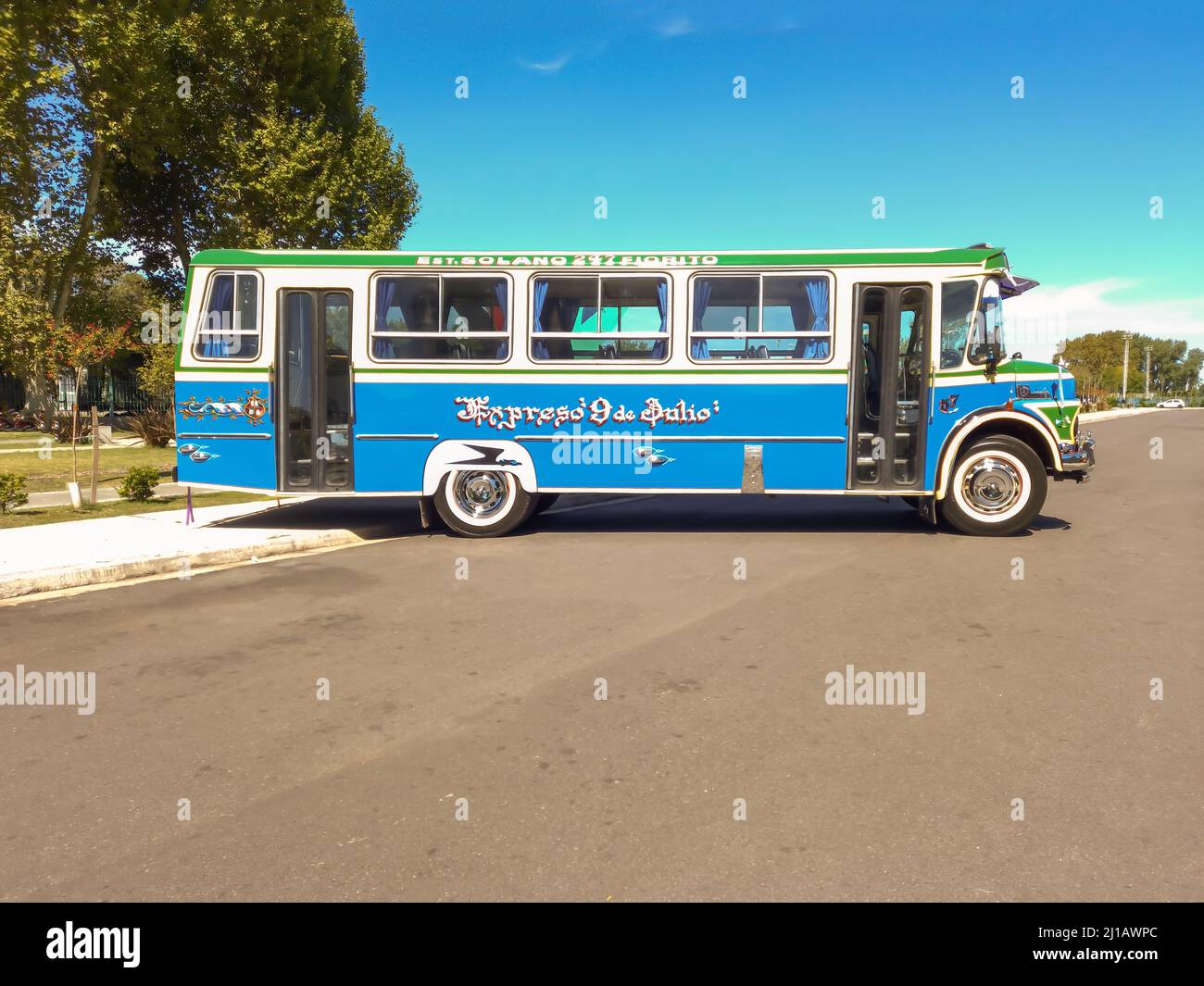old blue Mercedes Benz 1114 bus for public passenger transport in ...