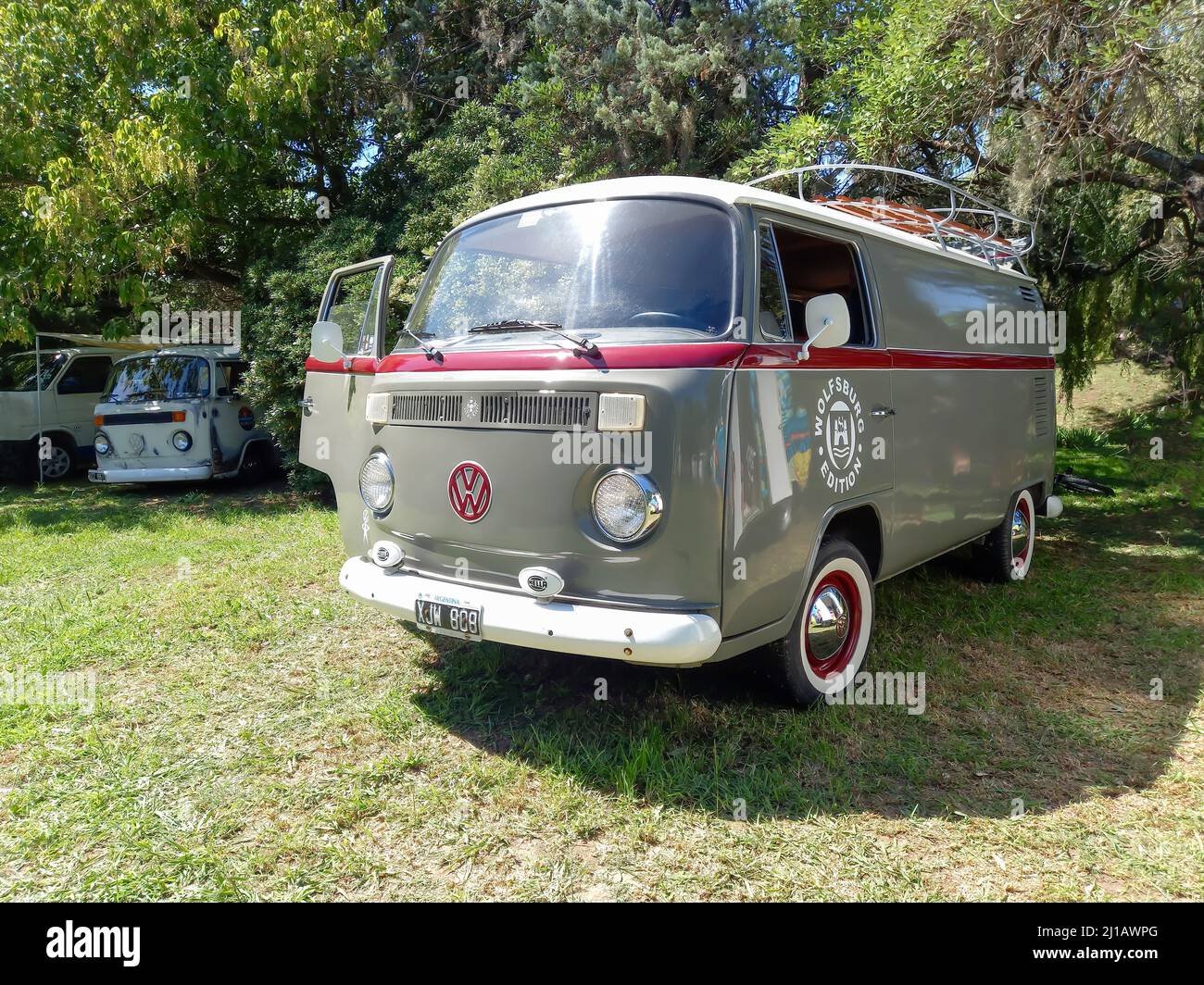 Old gray Volkswagen Type 2 T2 Camper Kombi Wolfsburg Edition van parked ...