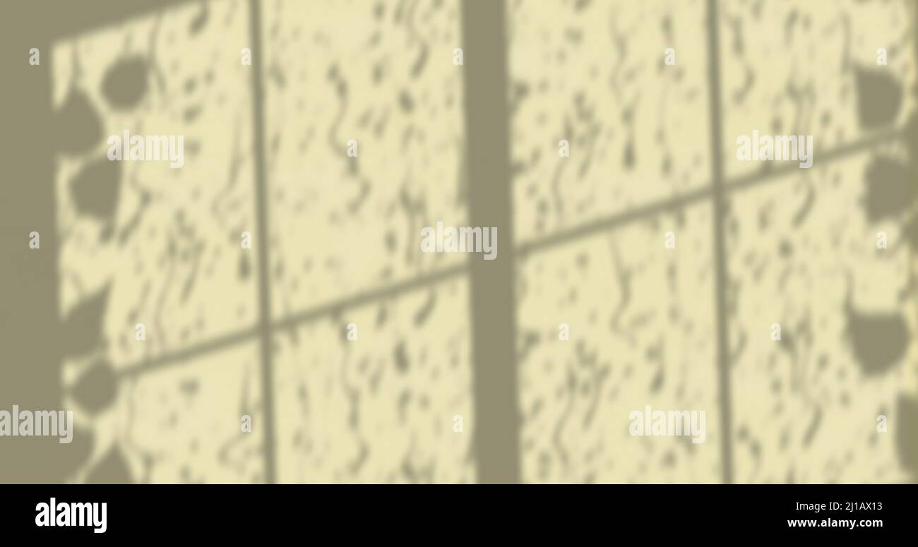 Image of window shadow of leaves and rain falling on yellow background ...