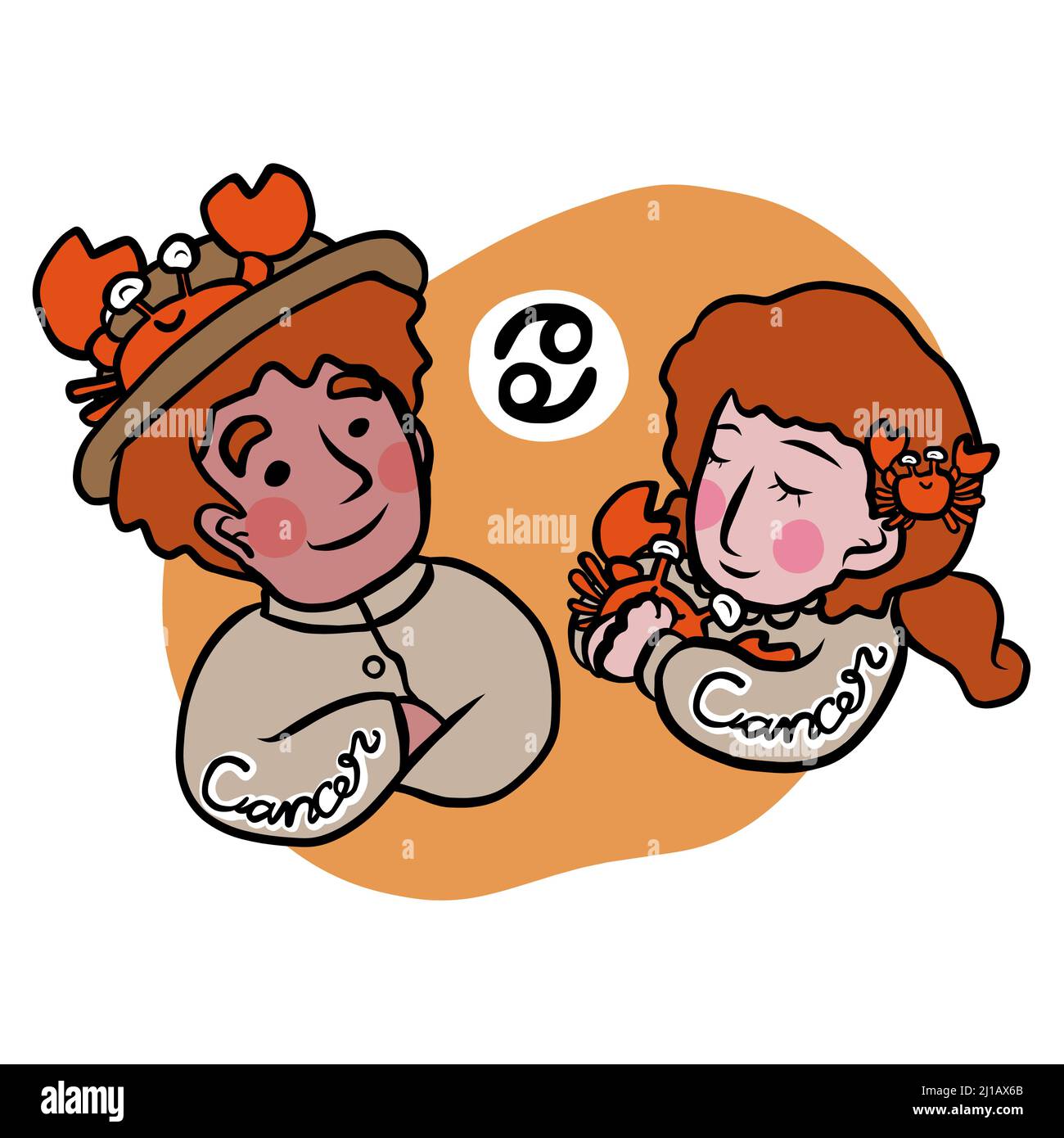 Cute Cancer Horoscope cartoon vector illustration Stock Vector Image ...