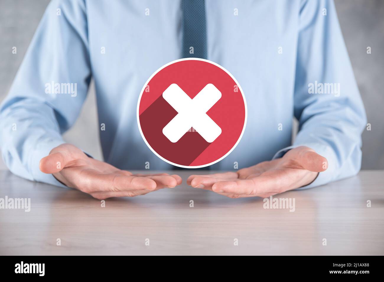 Hand holds icon,cancellation symbol,cancel icon.Cross mark flat red ...