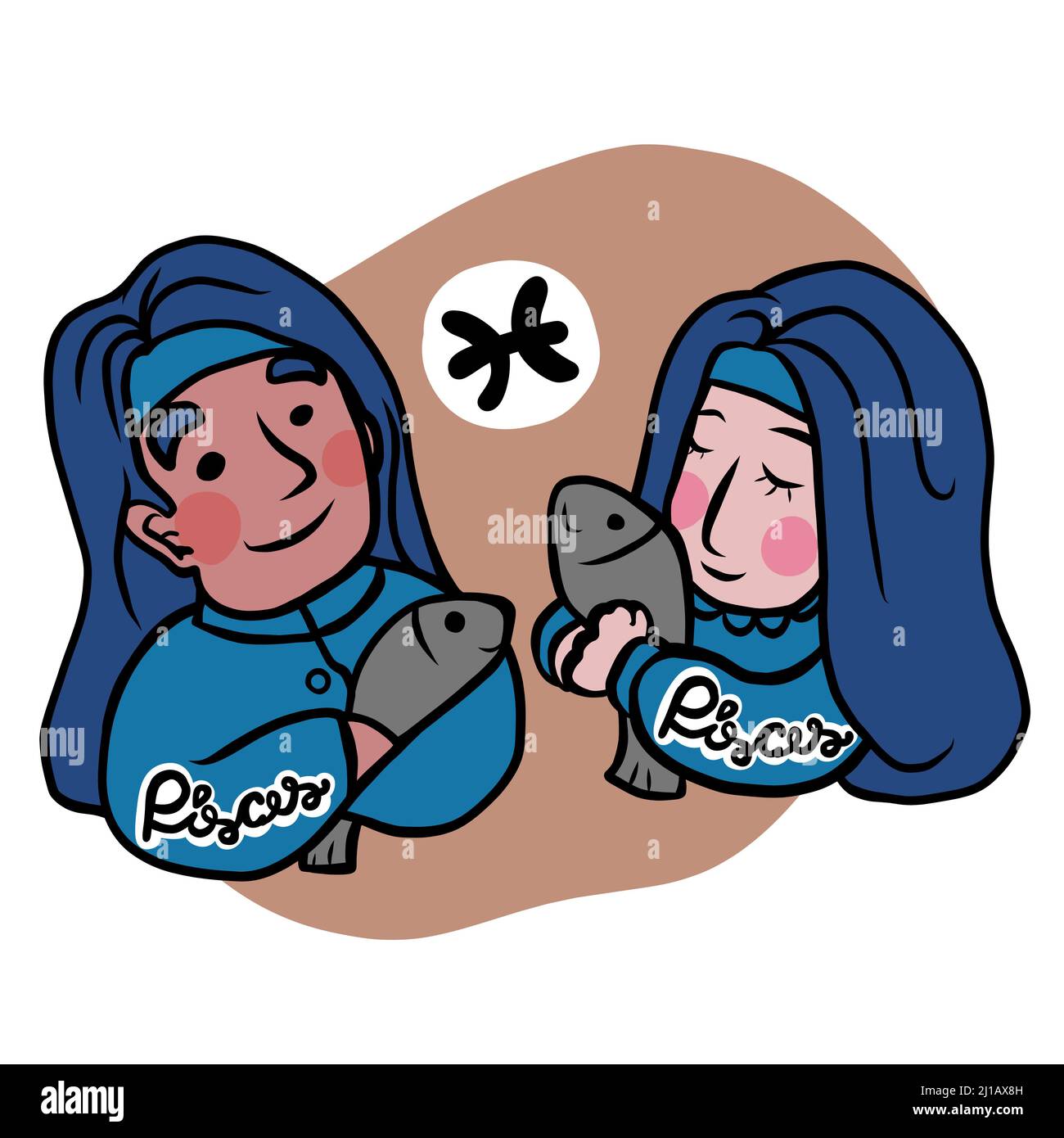 Cute Pisces Horoscope cartoon vector illustration Stock Vector Image ...