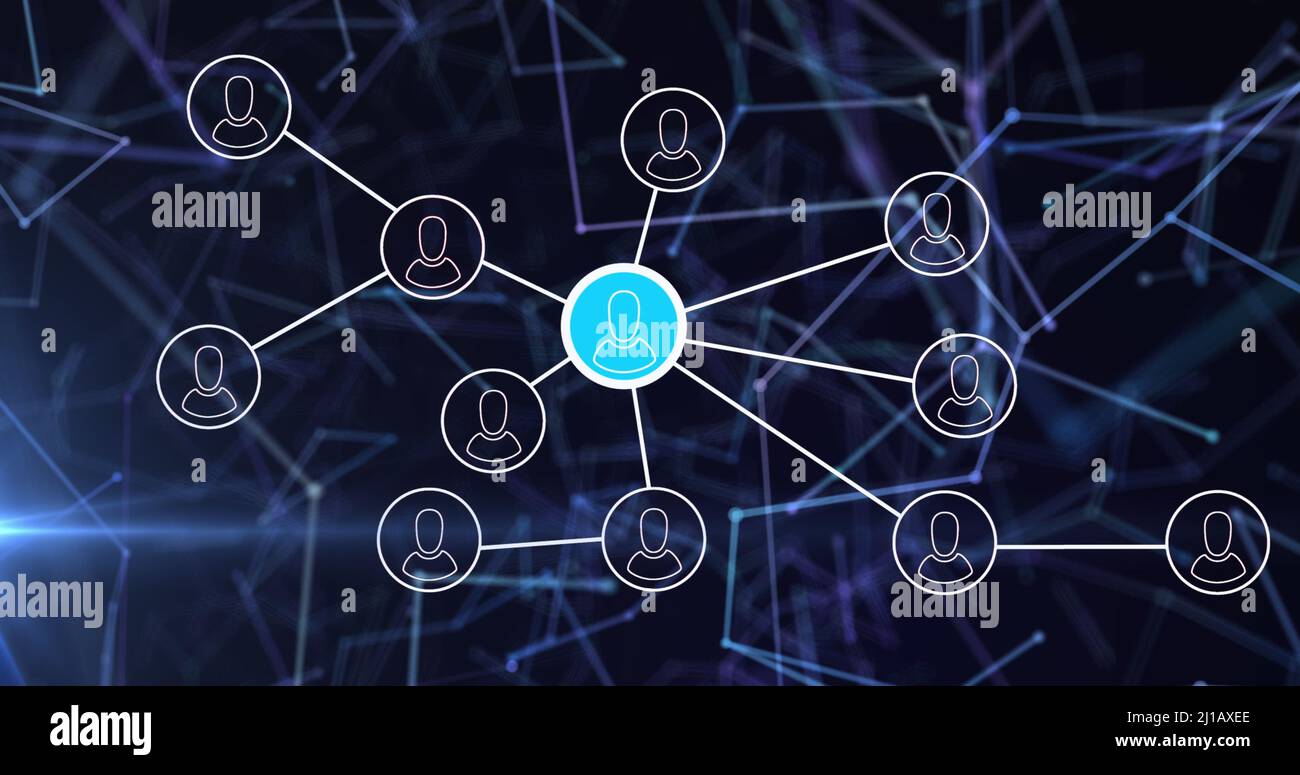 Image of network of connections with people icons over glowing links ...