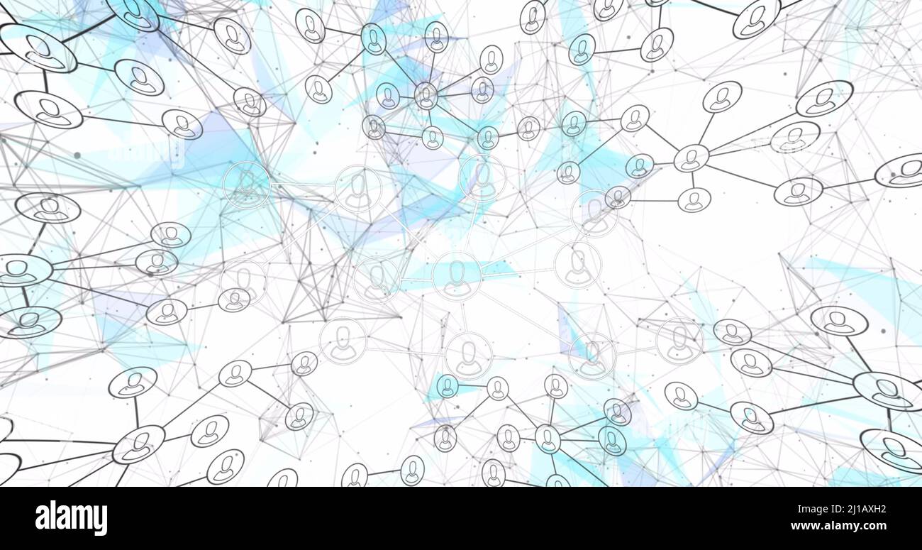 Image of network of connections with people icons over white background ...