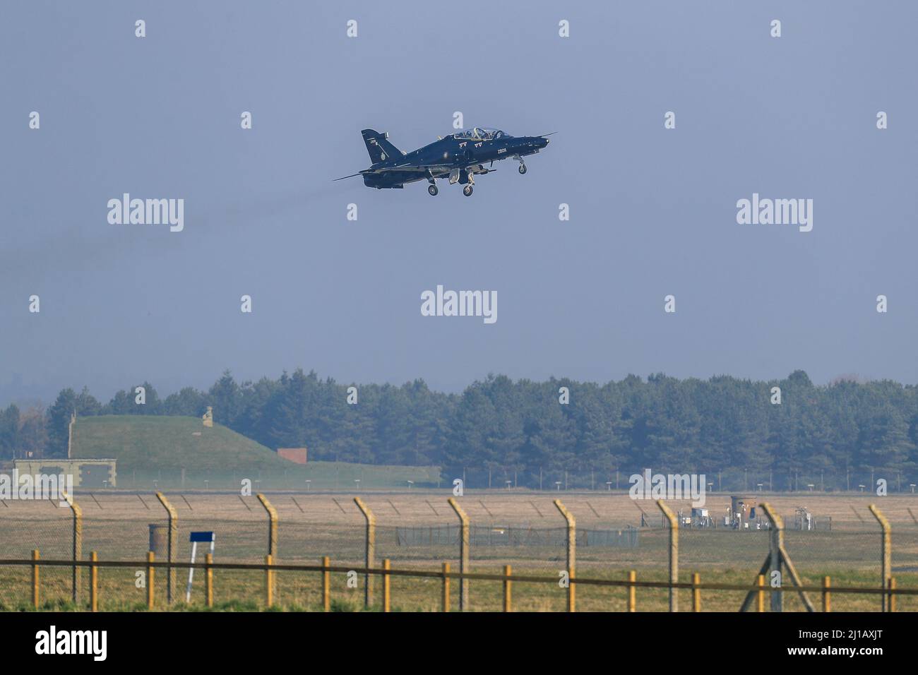 RAF Hawk T2 sets off over RAF Leeming in preparation of the disbandment ...