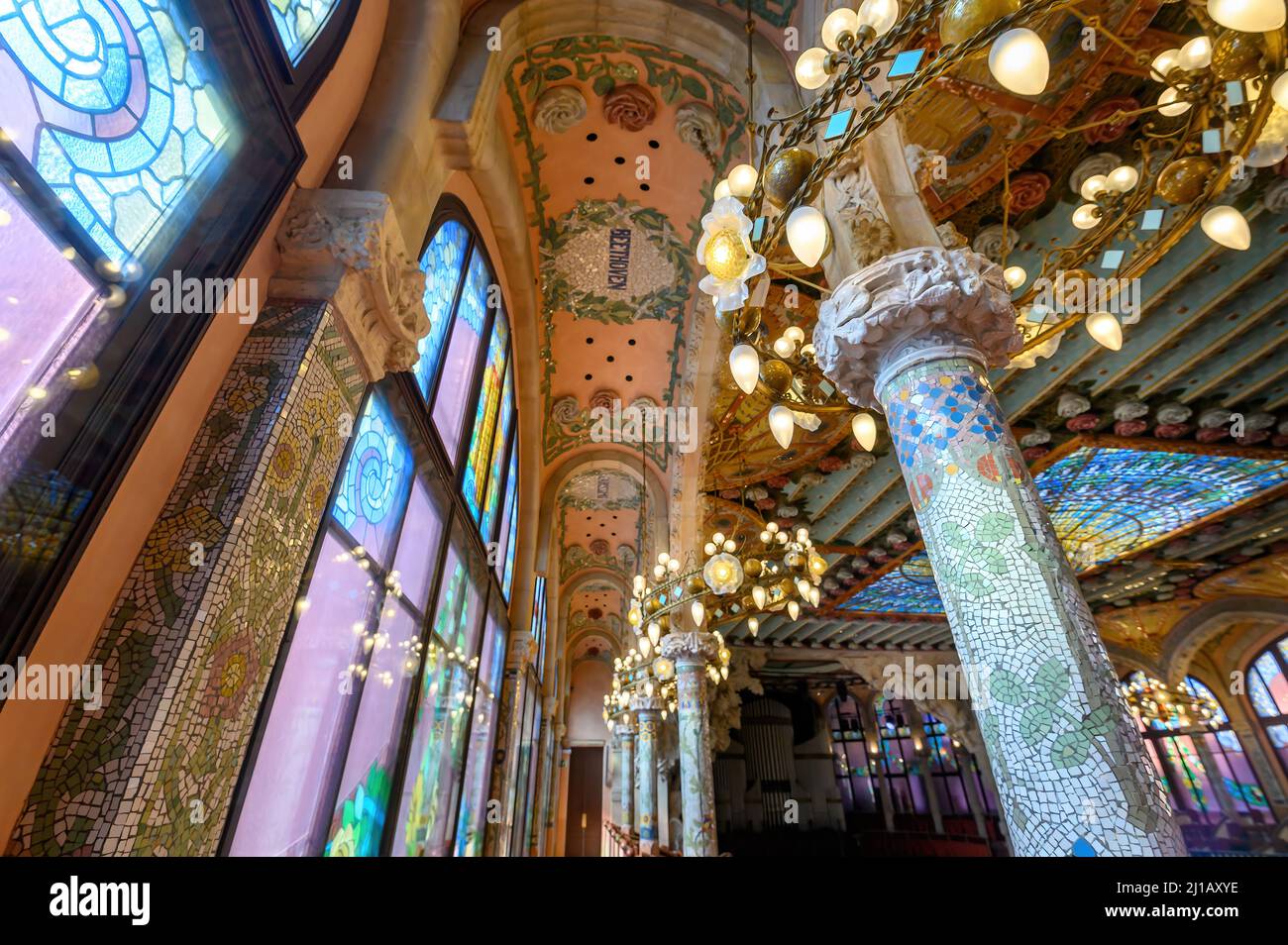 Palace of Catalan music in Barcelona, Spain. The Palau de la Musica ...