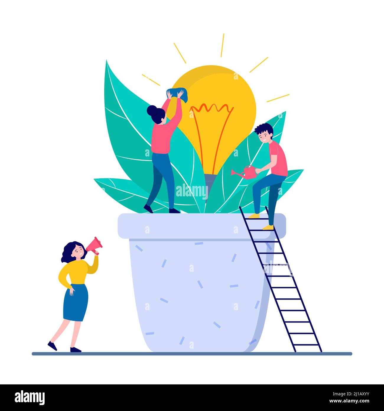 People growing new idea isolated flat vector illustration. Cartoon tiny ...