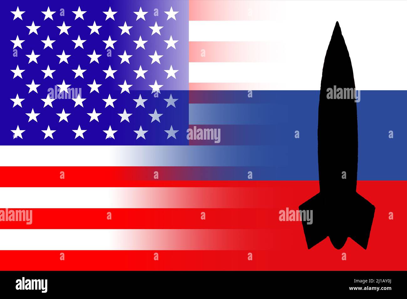 USA Russia. Nuclear weapons. Russia flag and United States flag with ...