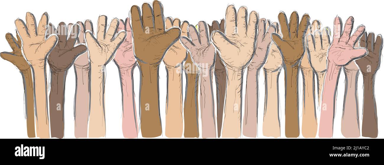 Hands raised up, vector drawing Stock Vector Image & Art - Alamy