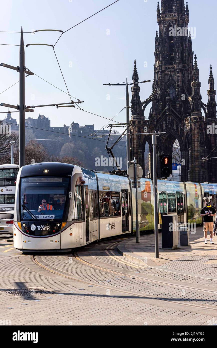 Edinburgh, United Kingdom. 24 March, 2022 Pictured: Edinburgh Trams ...