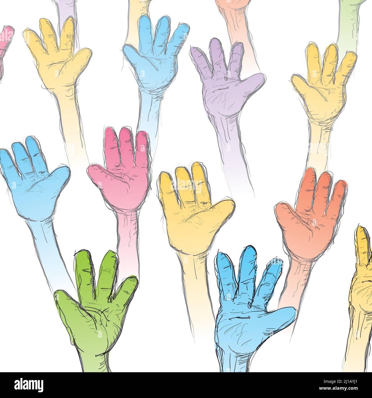 Hands raised up, vector drawing Stock Vector Image & Art - Alamy