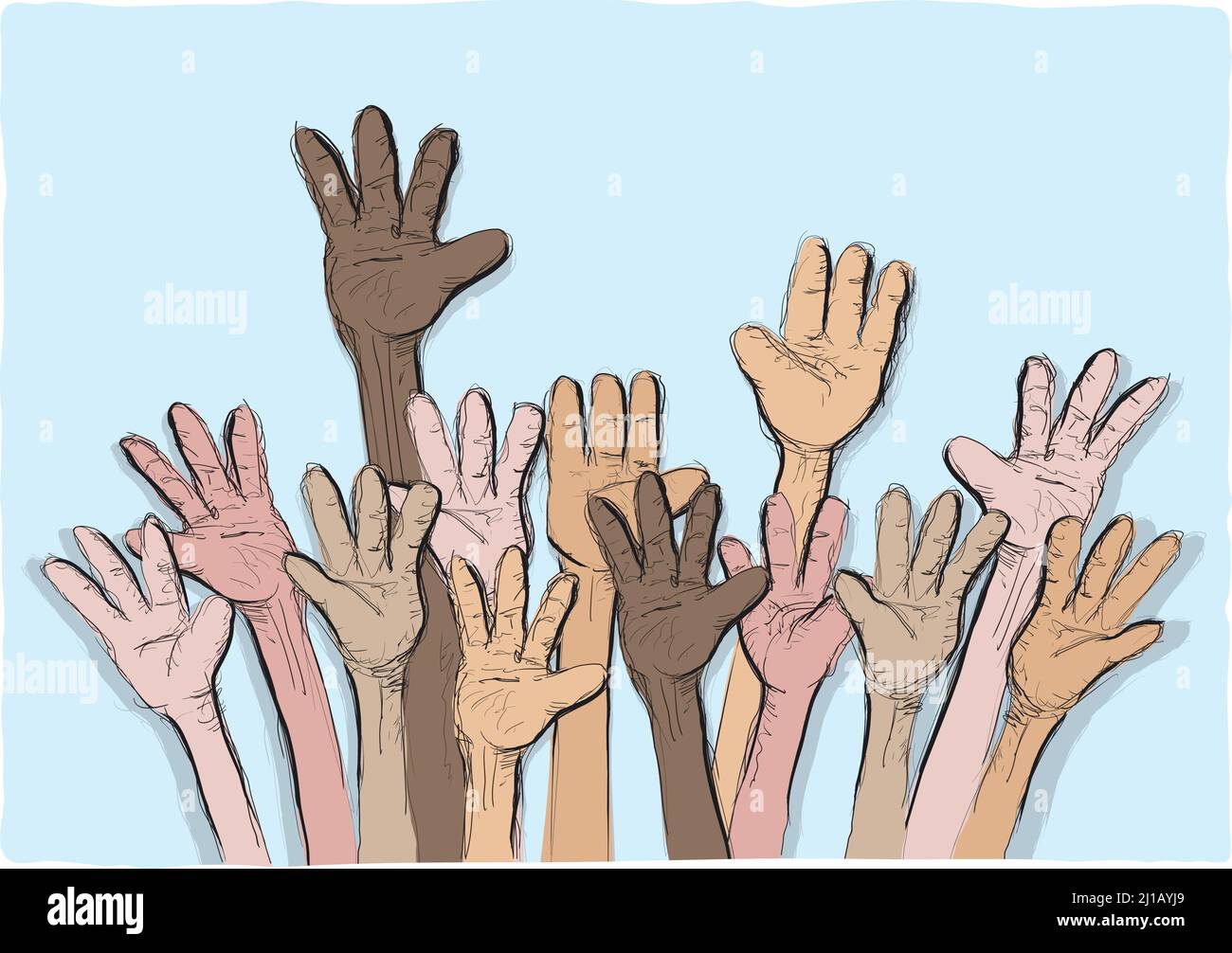 Hands raised up, vector drawing Stock Vector Image & Art - Alamy