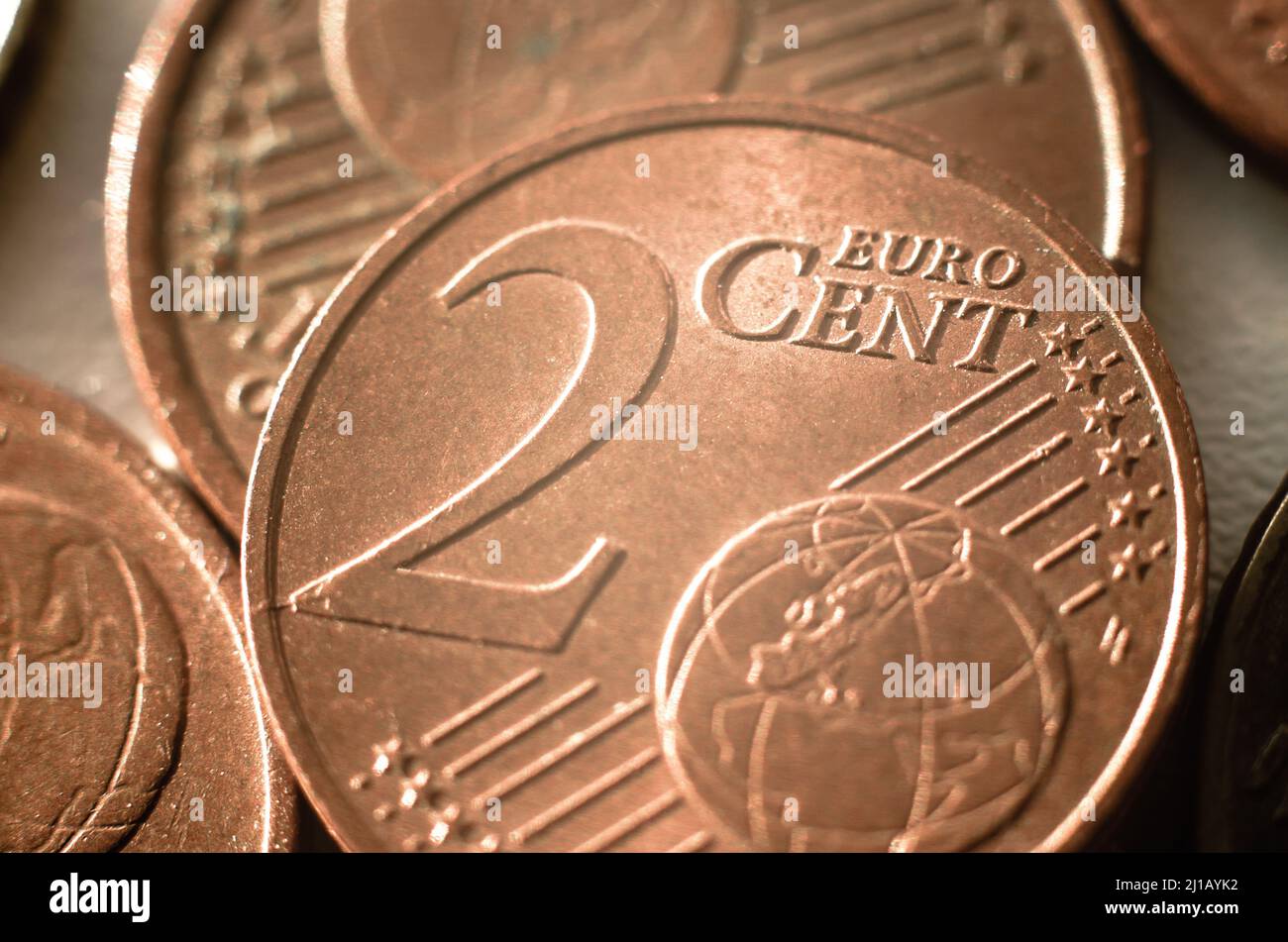 Bronze coin 2 euro cents close up. Money of Europe Stock Photo - Alamy