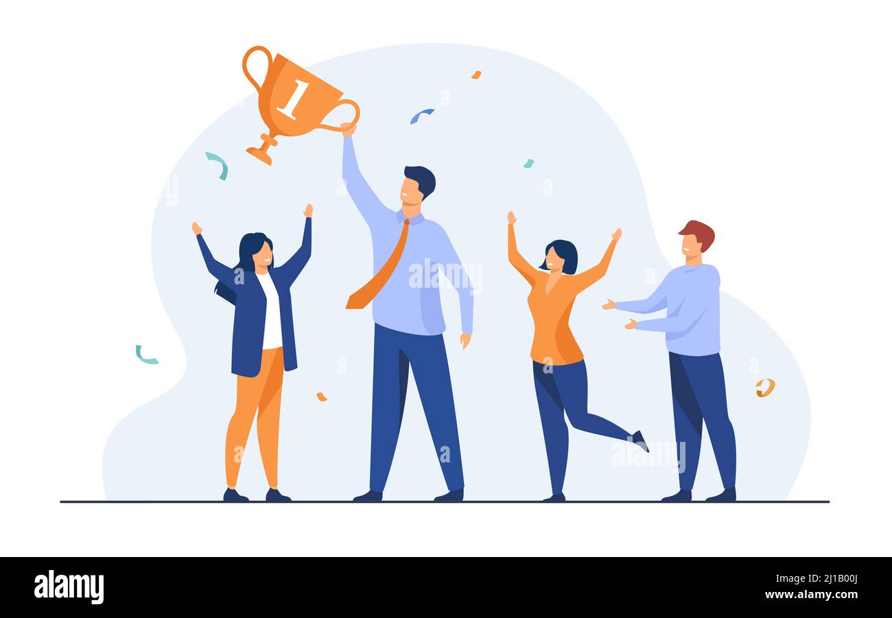 Teamwork and team success concept. Best employees winning cup ...
