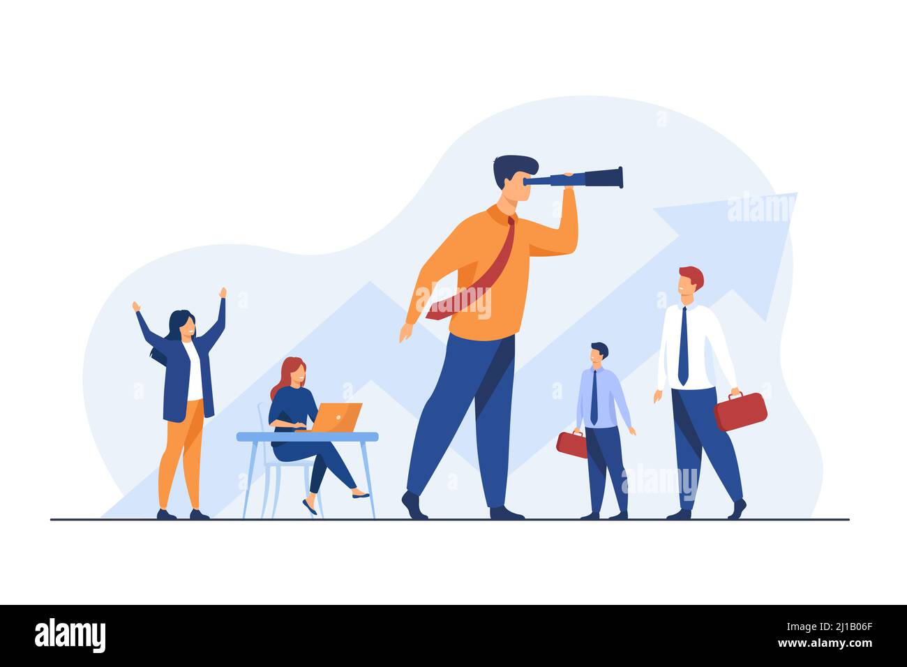 Team leader and teamwork concept. Businessman with telescope looking ...