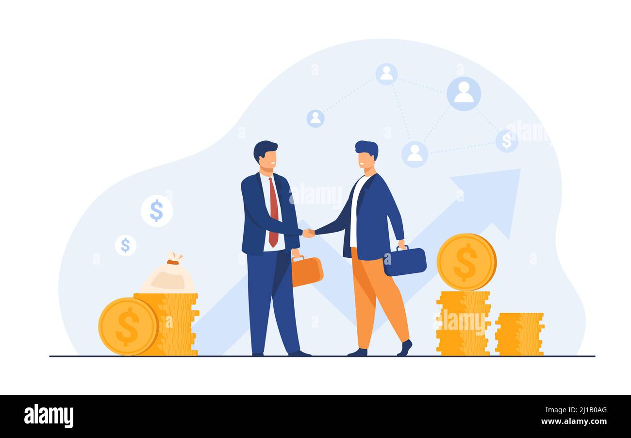 Two business partners handshaking flat vector illustration. Cartoon ...
