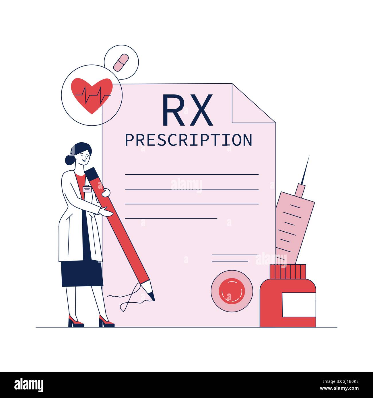 Pharmacist signing drug prescription flat vector illustration ...