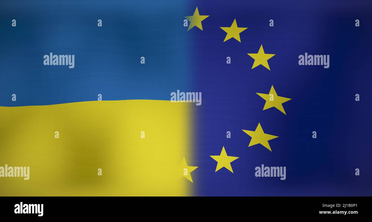 Image of moving and floating flags of ukraine and eu Stock Photo - Alamy