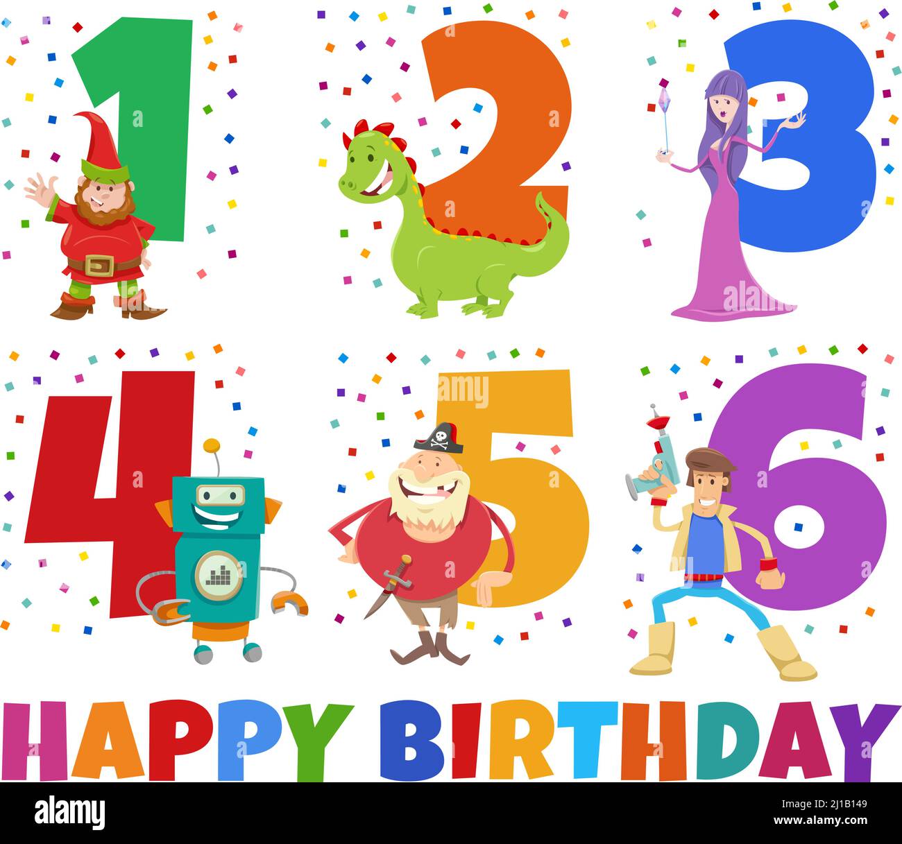 Cartoon illustration design of the birthday greeting cards set for ...