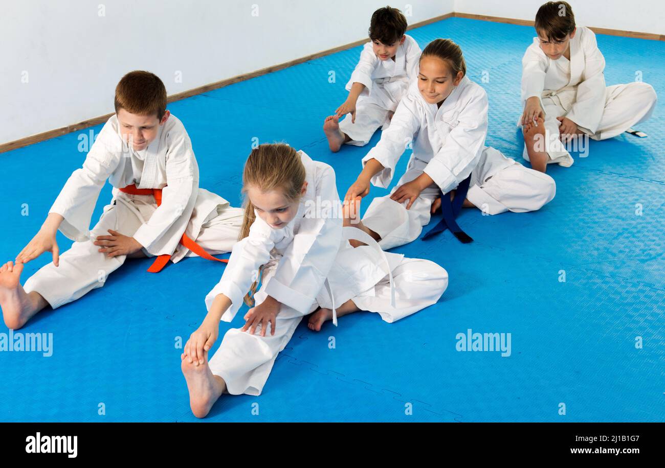 Children getting ready and stretching for karate Stock Photo - Alamy