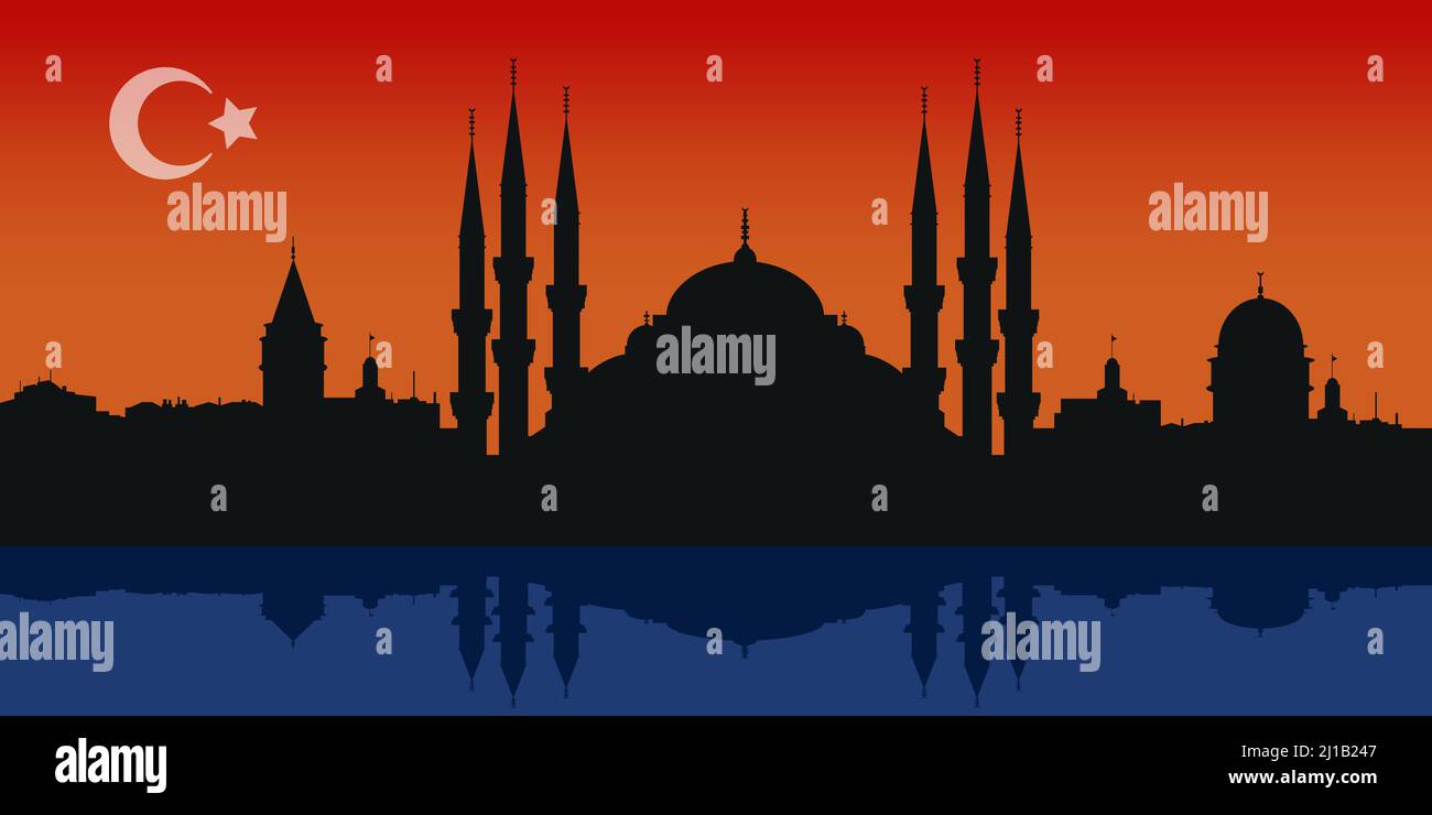 Istanbul silhouette on sunset background composition Stock Vector Image ...