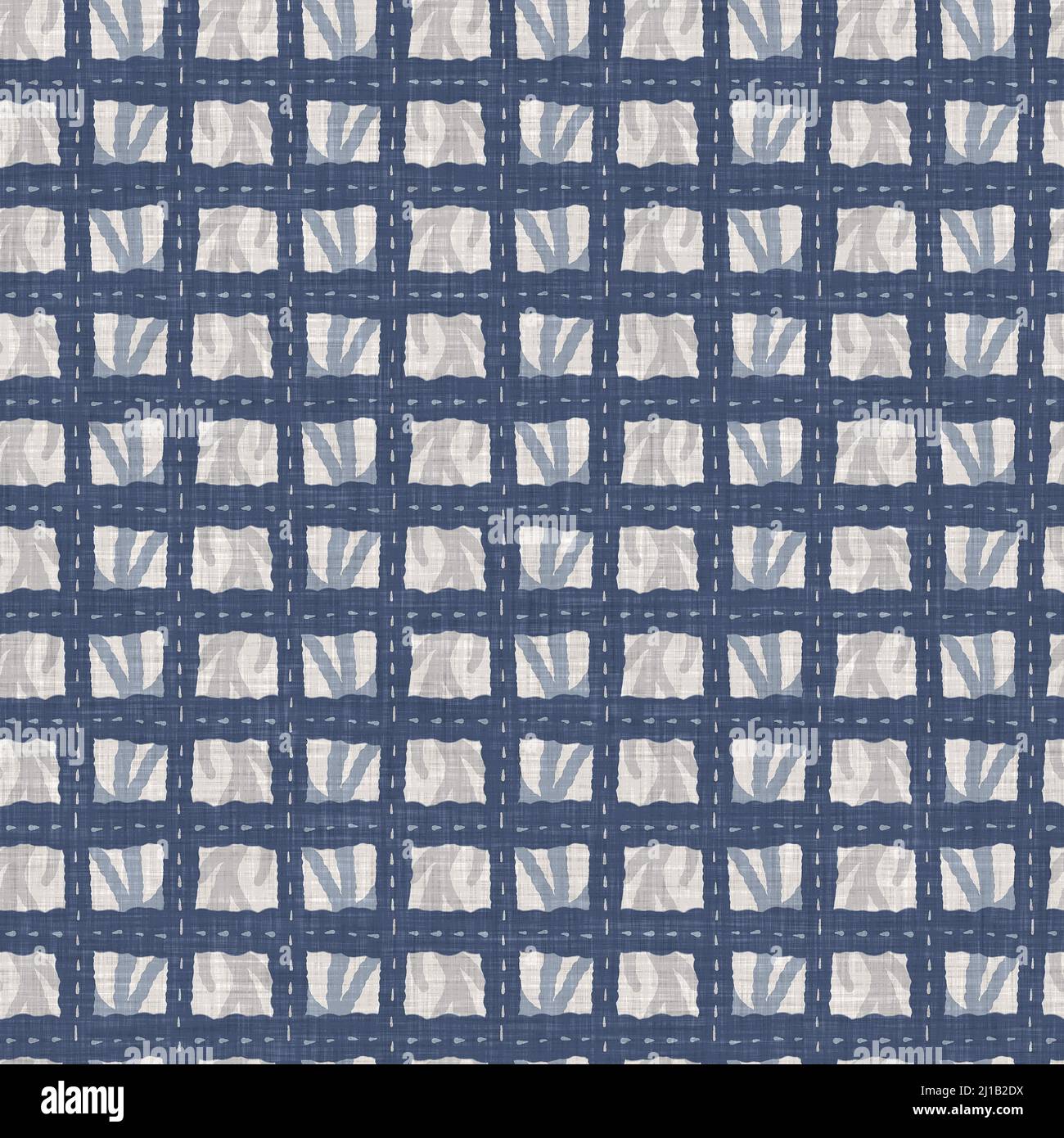 French blue geometric linen seamless pattern. Tonal farmhouse cottage ...