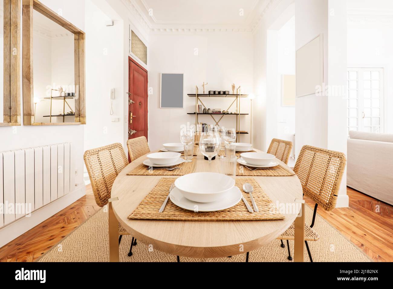 Dining table in natural color with matching fiberglass mesh chairs and ...