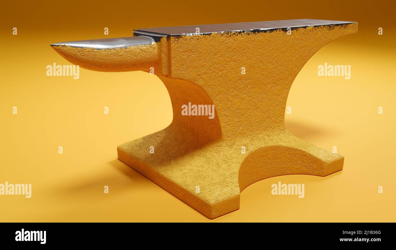 Painted blacksmith anvil over yellow studio background. Concept of ...