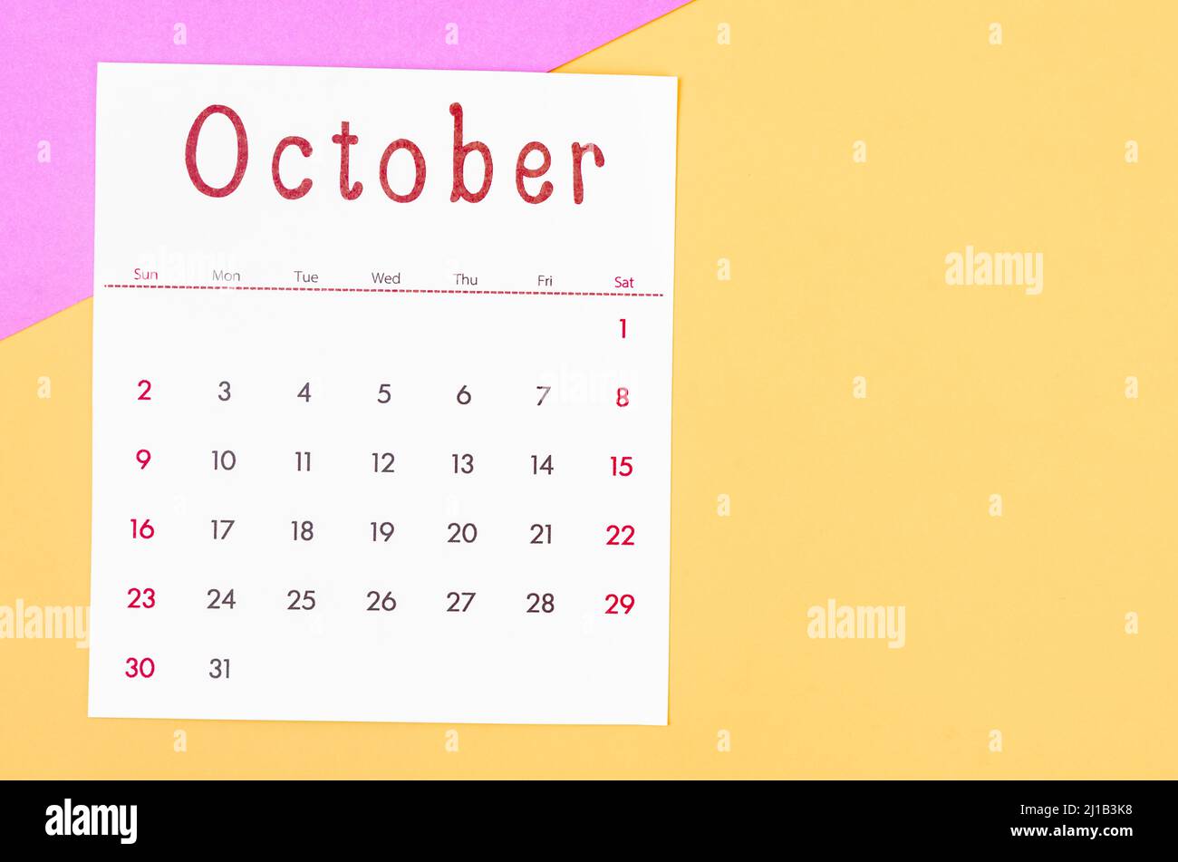 The October 2022 calendar on multicolored background Stock Photo - Alamy