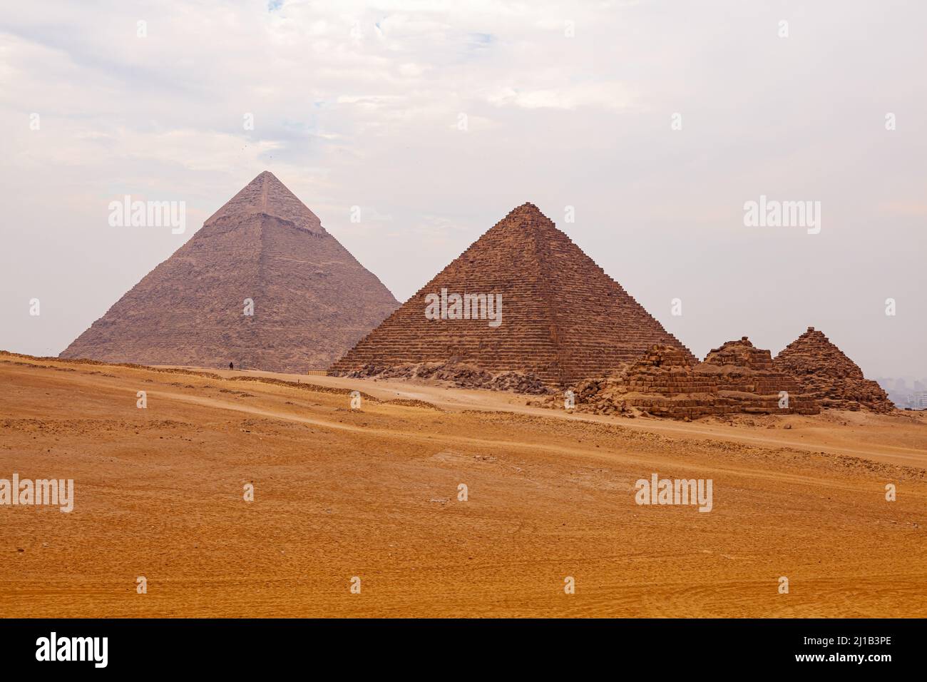 View of Giza Valley in Sahara Desert in Cairo, Egypt, with The Great ...