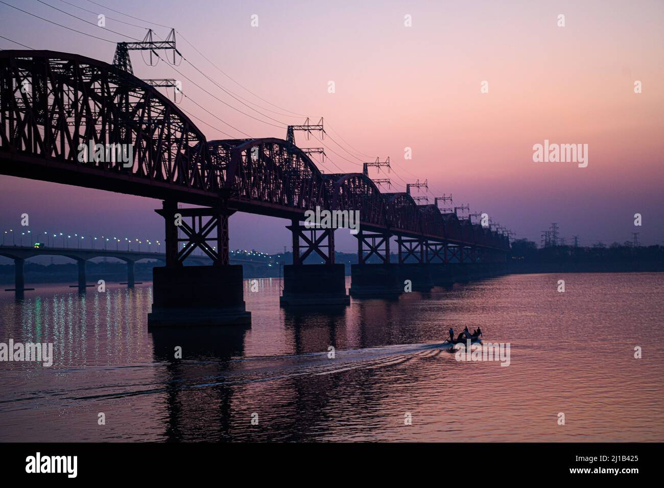 A view of Hardinge Bridge over the Padma River. Over a hundred years ...