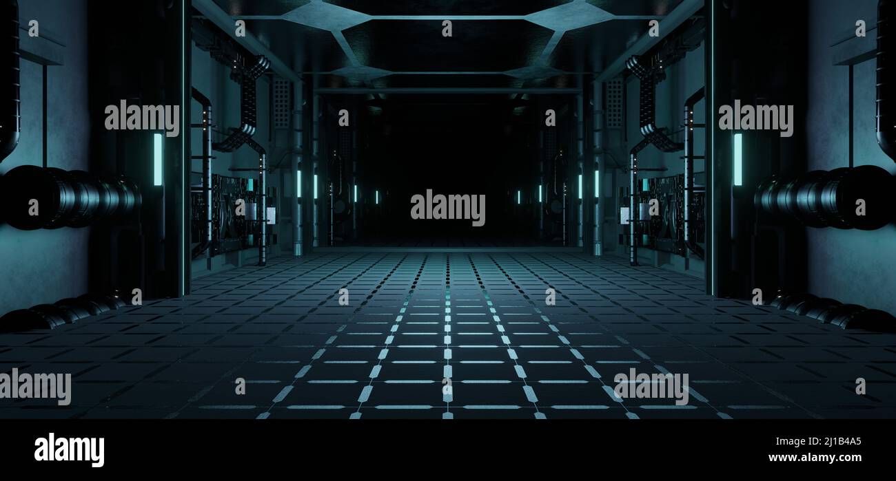 Blank Futuristic Pedestal Platform Tunnel Space Cosmic Dark Blue Colors ...