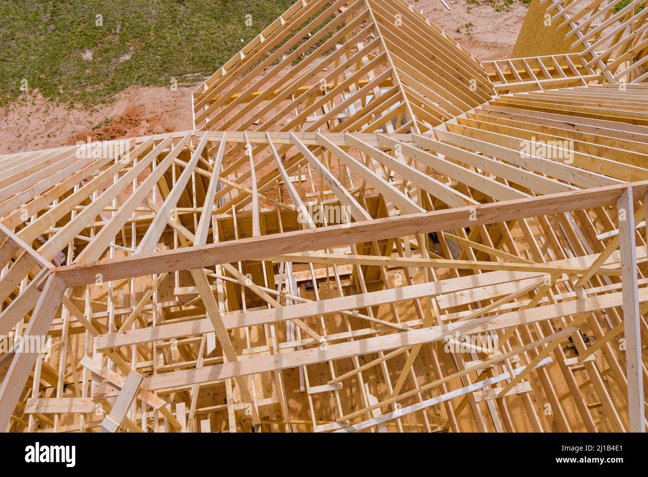 Framing beam of new house under construction home framing Stock Photo ...