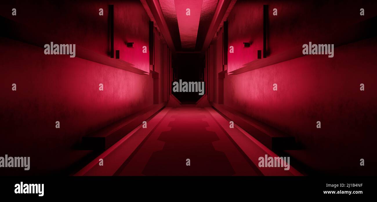 Elegant Underground Hall Corridor Tunnel Led Lights Laser Dystopian Red ...