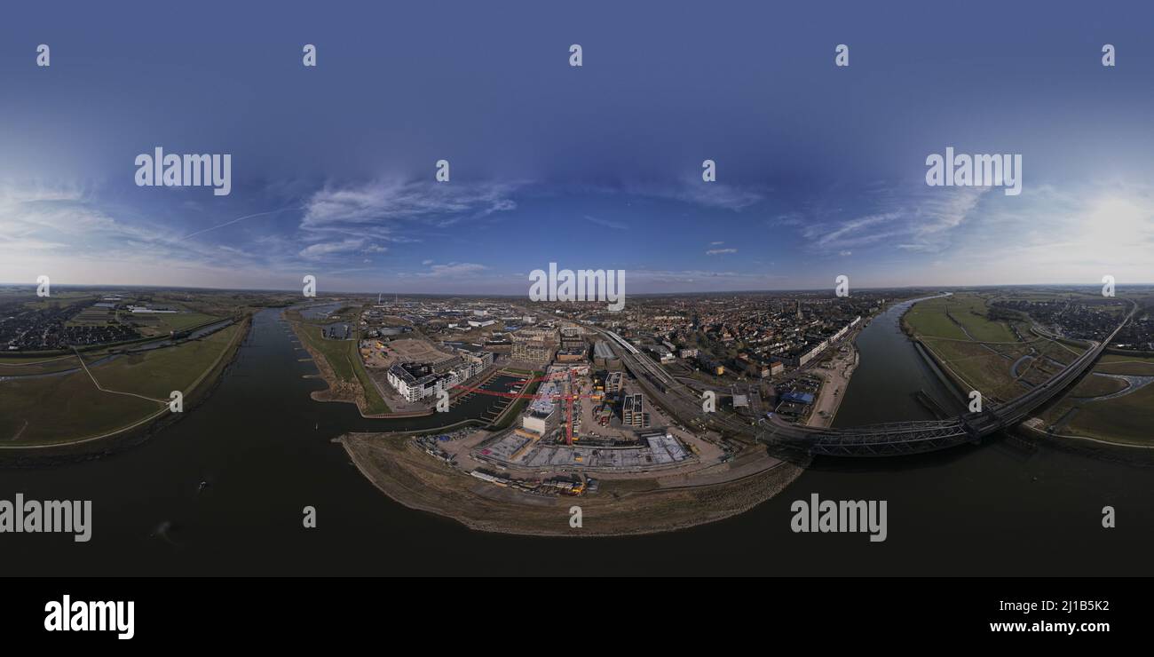 Ready for VR full 360 degrees aerial panorama view on recreational port ...